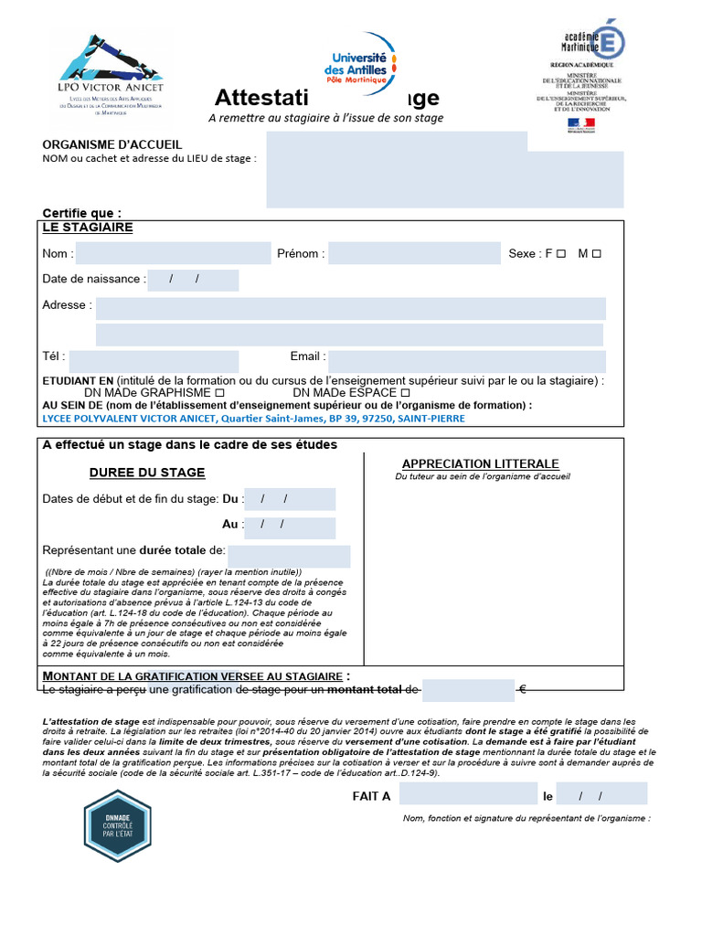 Attestation de Stage DN MADE Rectifiee | PDF