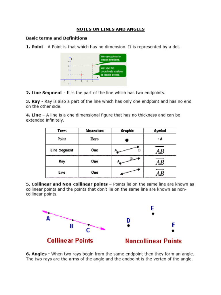 Notes - Lines and Angles | PDF | Angle | Triangle Geometry