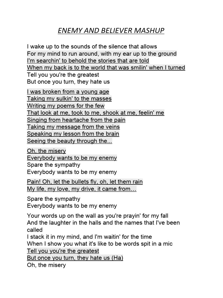 Enemy and Believer Mashup | PDF | Art | Poetry