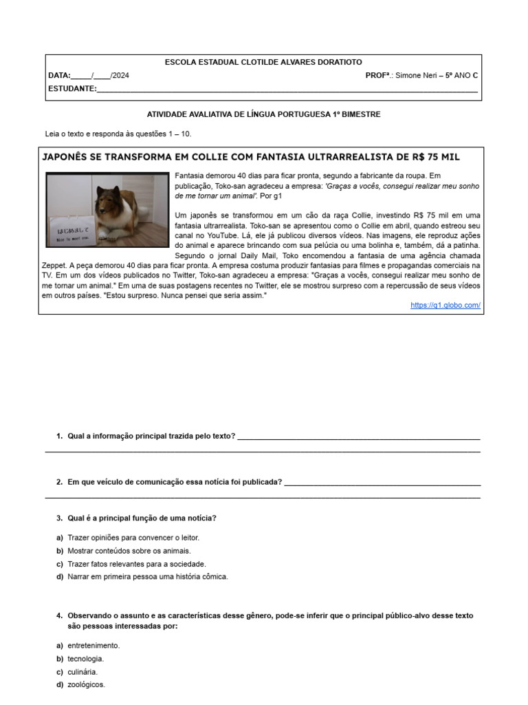 Atividade Avaliativa de LP | PDF