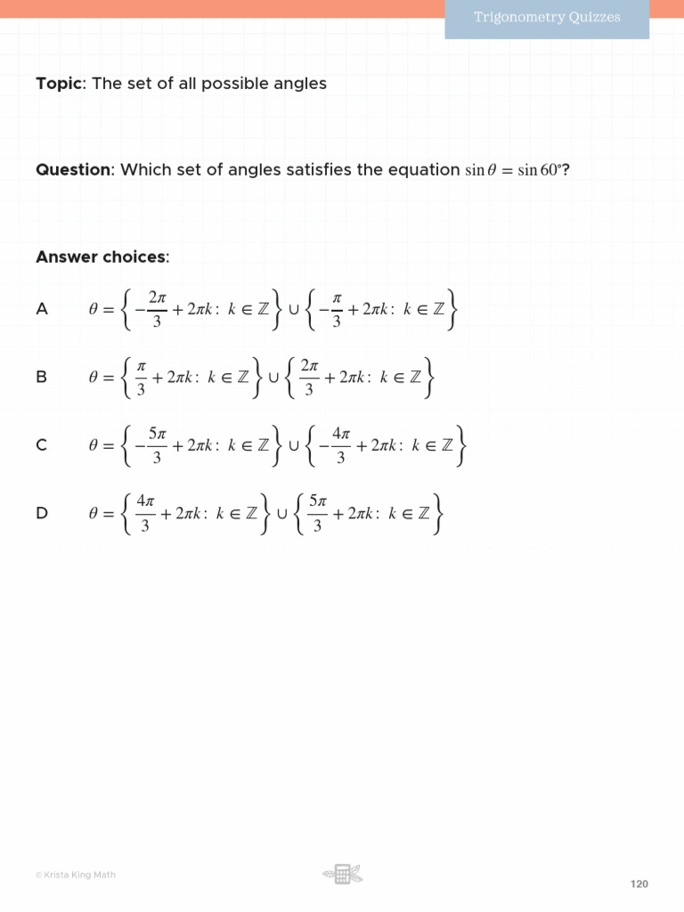 Angles Satisfying Trigonometric Equations | PDF | Angle | Mathematical ...