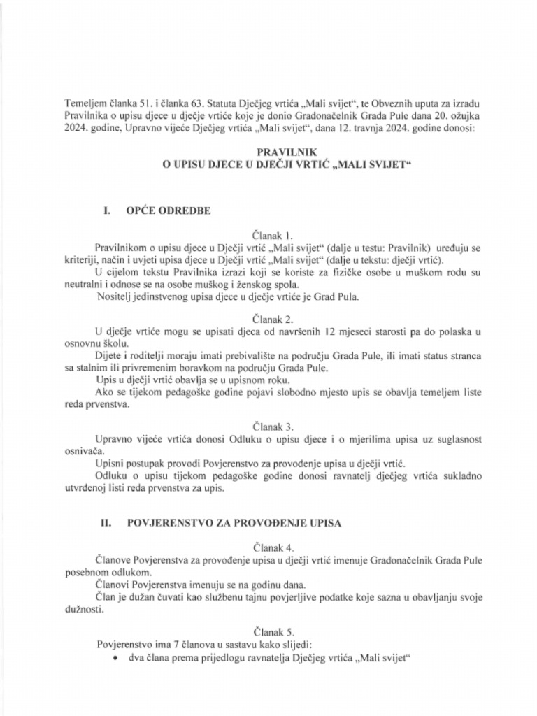 Pravilnik o Upisu Djece U DV Mali Svijet | PDF