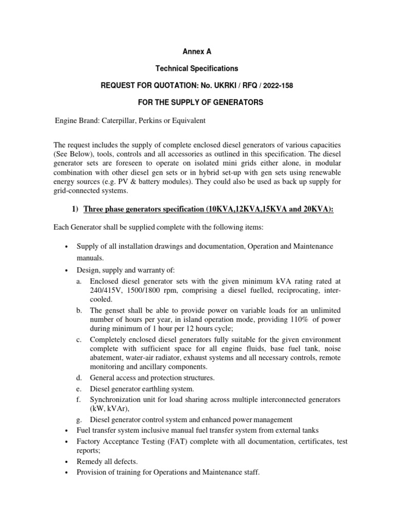 Annex-A-Technical-Specifications-Generators-1 | Download Free PDF ...