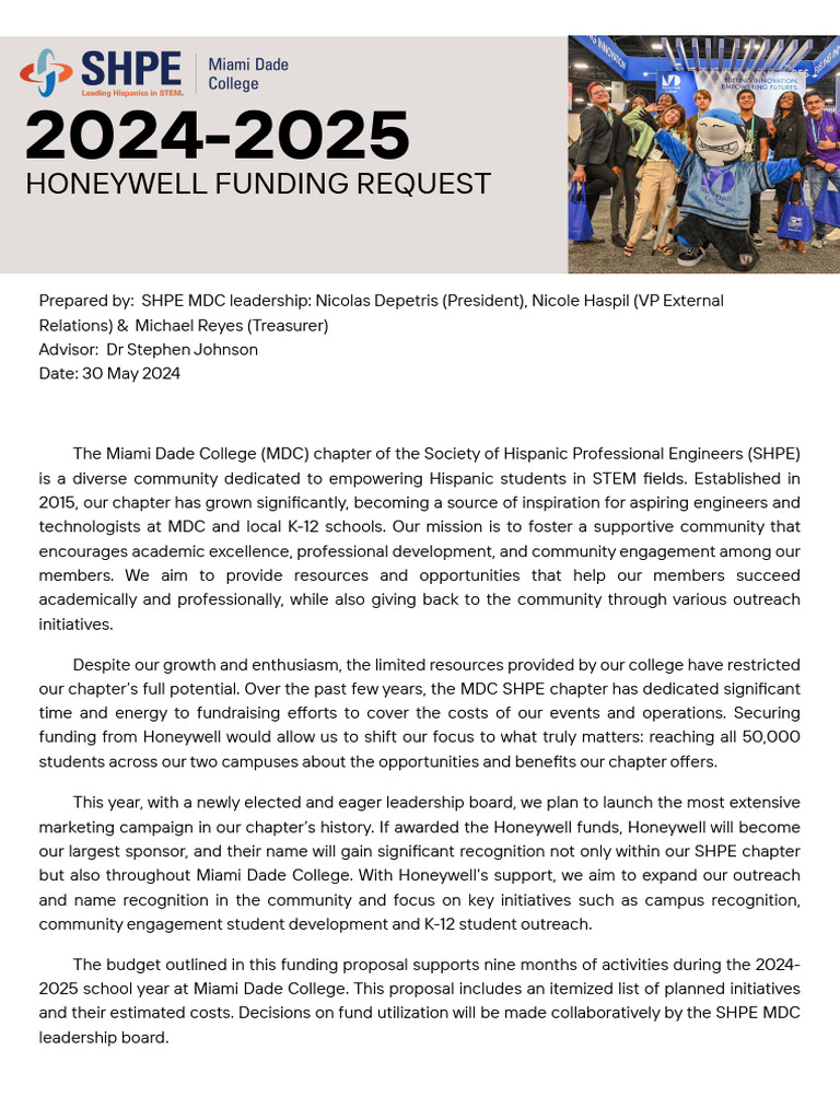 SHPE MDC Honeywell Funding Proposal | PDF | Career & Growth | Business