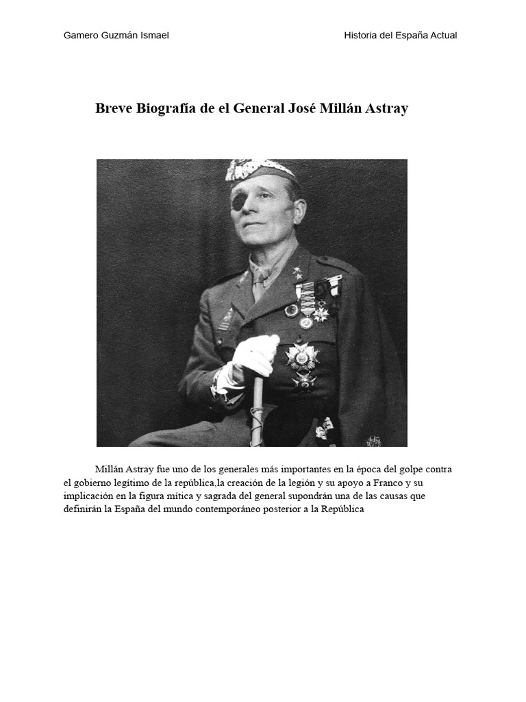 Millan Astray, Breve Biografia. Gamero | PDF | Francisco franco ...
