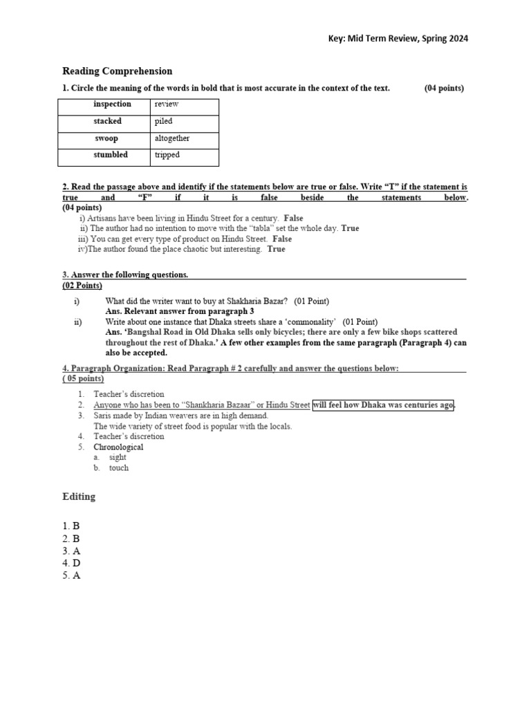 Mid Term Answer Key | PDF