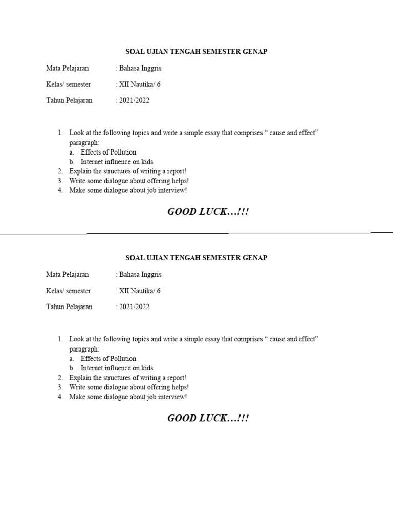 Mid Genap Bing Xii NTK | PDF