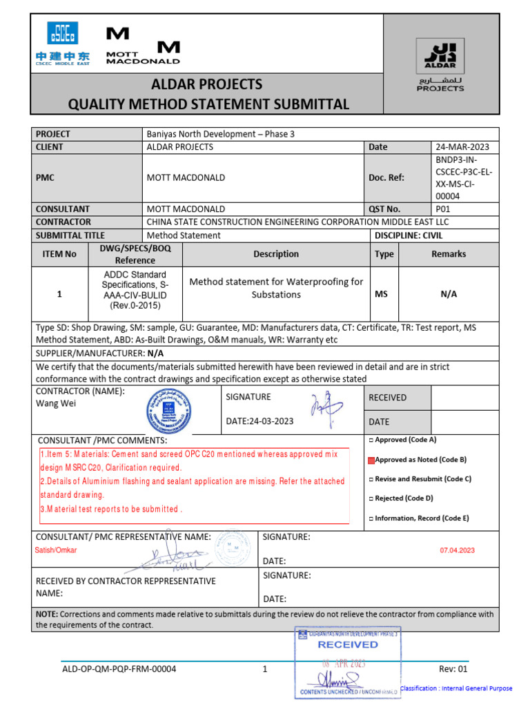 BNDP3 in CSCEC P3C EL XX MS CI 00004 Method Statement for Waterproofing for Substations | PDF ...