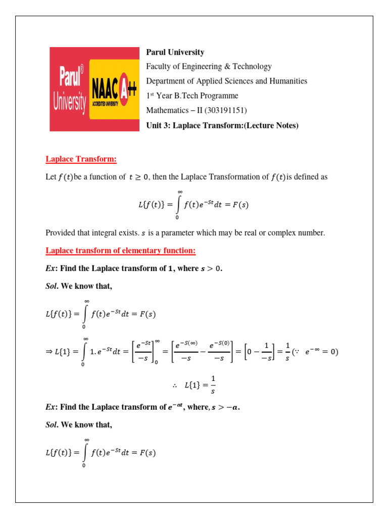 Unit 3 Laplace Trasform -1 | PDF | Laplace Transform | Equations