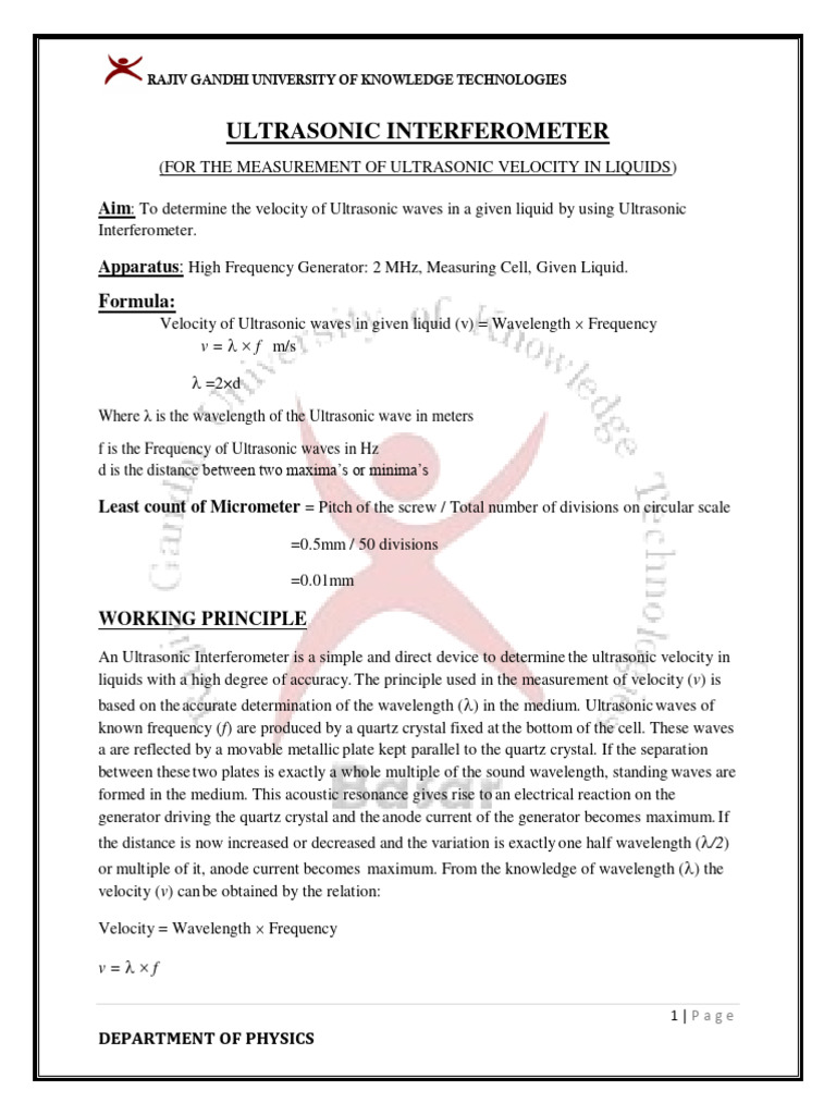 Ultrasonic Interferometer | PDF | Wavelength | Ultrasound