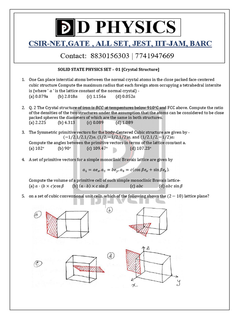 SSP SET - 01 | Download Free PDF | Crystal Structure | Phases Of Matter