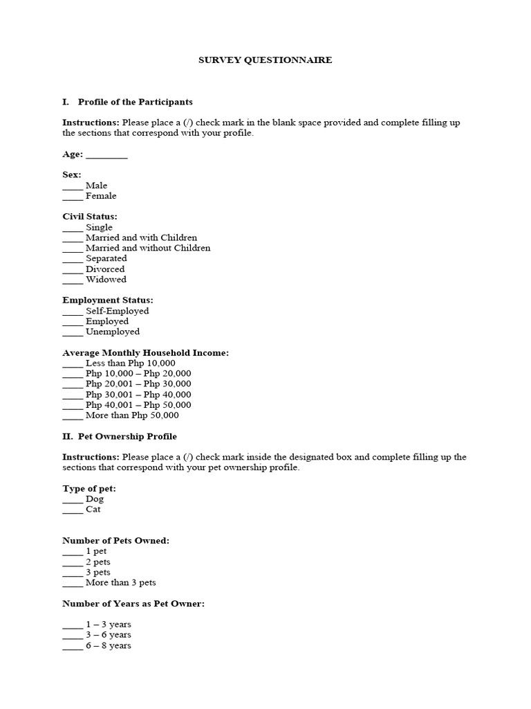 Survey Questionnaire | PDF | Dogs | Pet