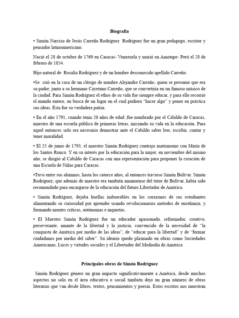 Biografia Simón Rodríguez | PDF