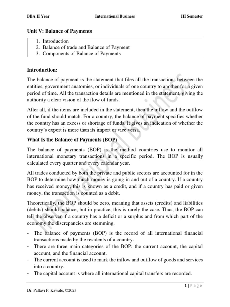 Unit V Balance of Payments | PDF | Balance Of Trade | Balance Of Payments