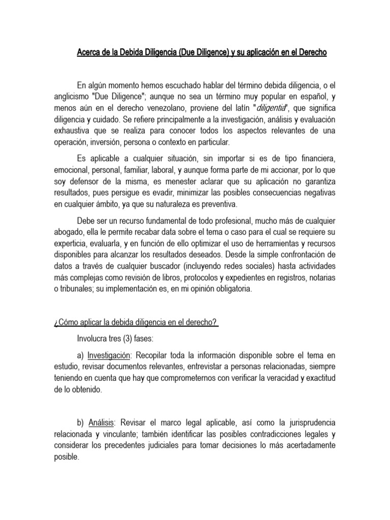 Acerca de La Debida Diligencia (Due Diligence) y Su Aplicación en El Derecho (11.05.2023) | PDF ...