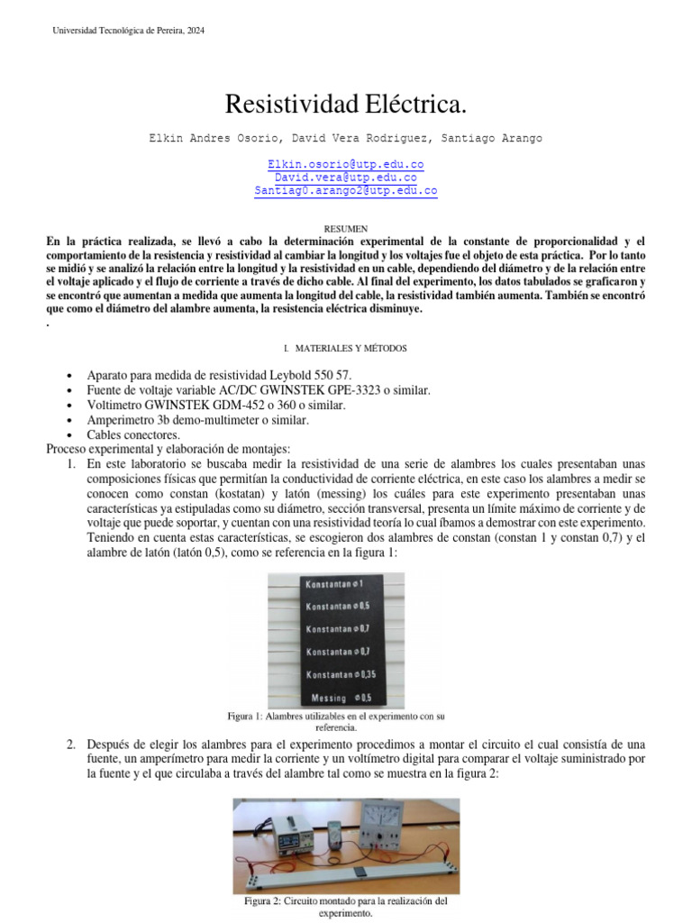 Informe Resistividad Fisica 2 | PDF | Resistencia Eléctrica y ...