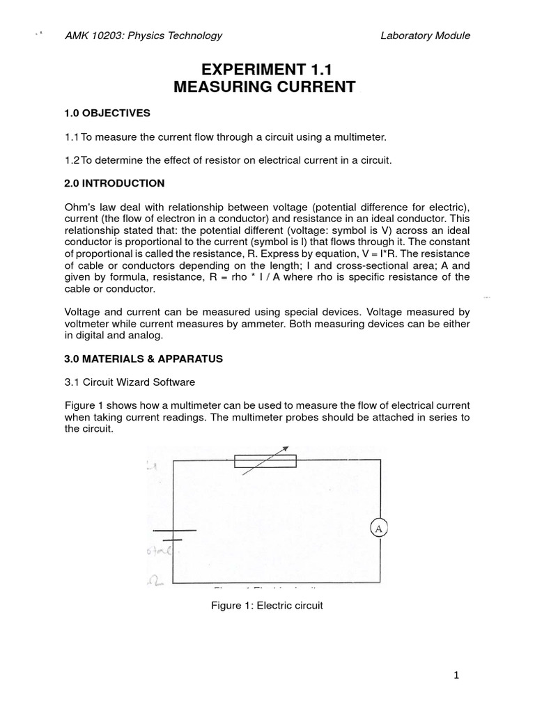 Lab Module 1 0 Amk10203 Pdf Electrical Resistance And Conductance