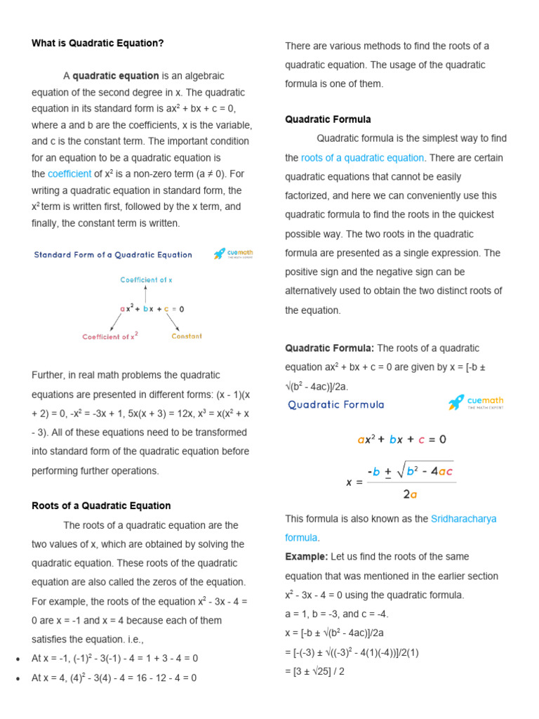Quadratic Equation | Download Free PDF | Quadratic Equation | Equations