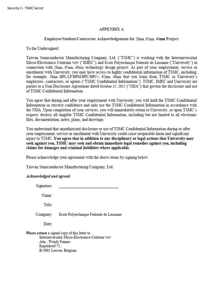 Ep Ecole Politechnique-nda-Appendix-A Lastname | PDF | Non Disclosure Agreement | Justice