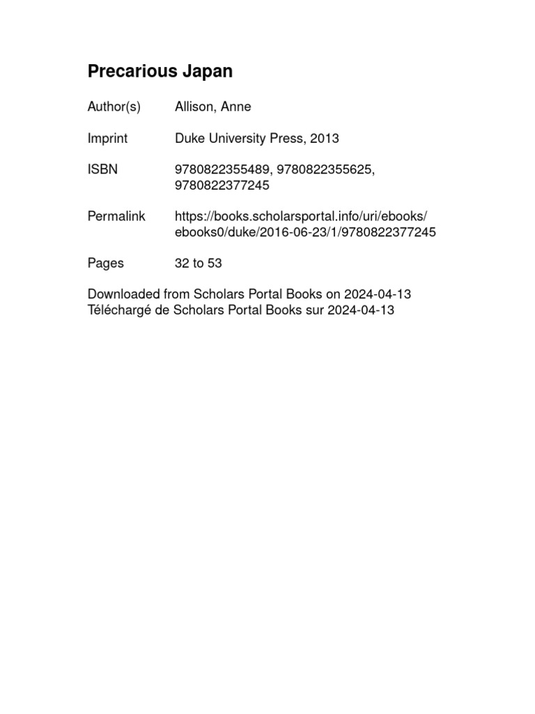 Allison, Anne. 2013. From Lifelong To Liquid Japan | PDF | Labour ...