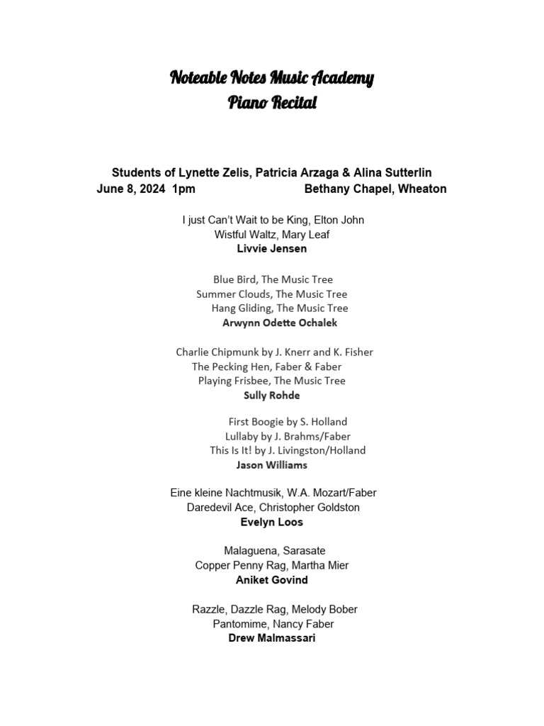 June 8 Recital | PDF | Musical Compositions | Piano