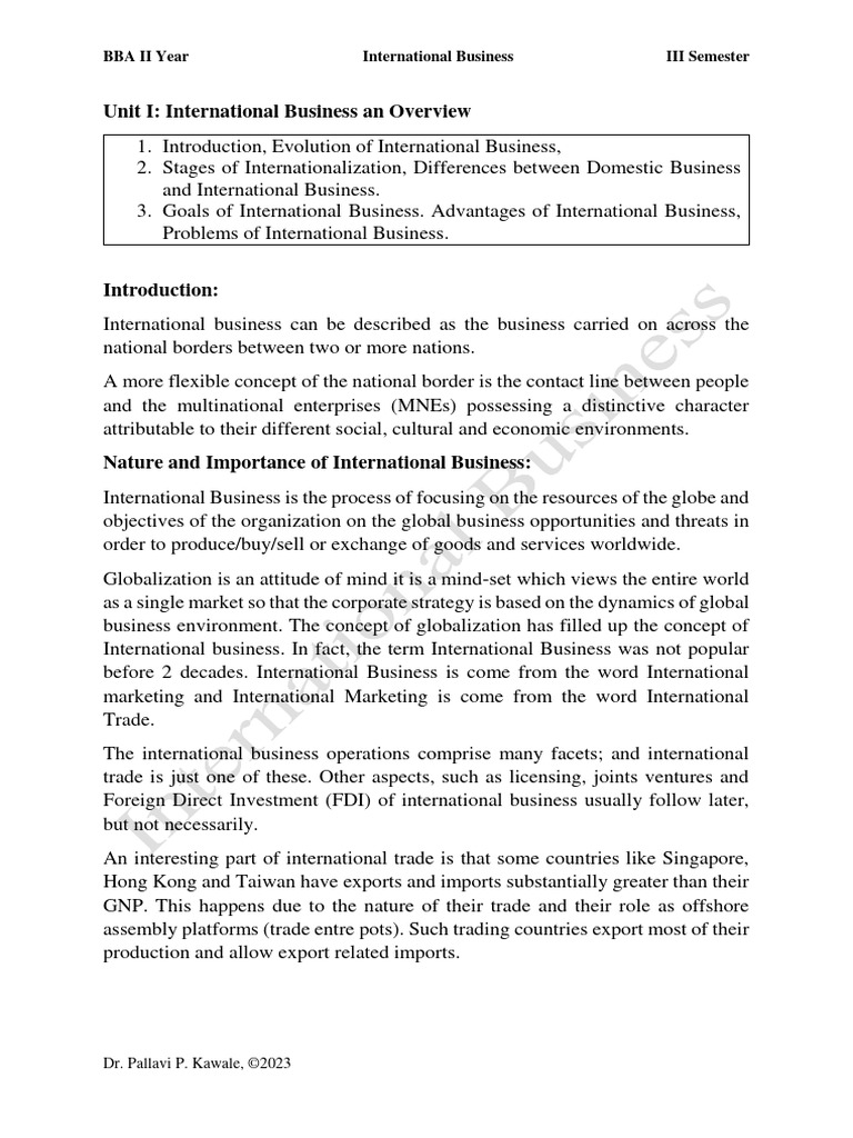 Unit :- International business an Overview | PDF | Business | Exports
