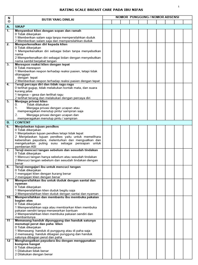 6.rating Scale Breast Care Ibu Nifas | PDF