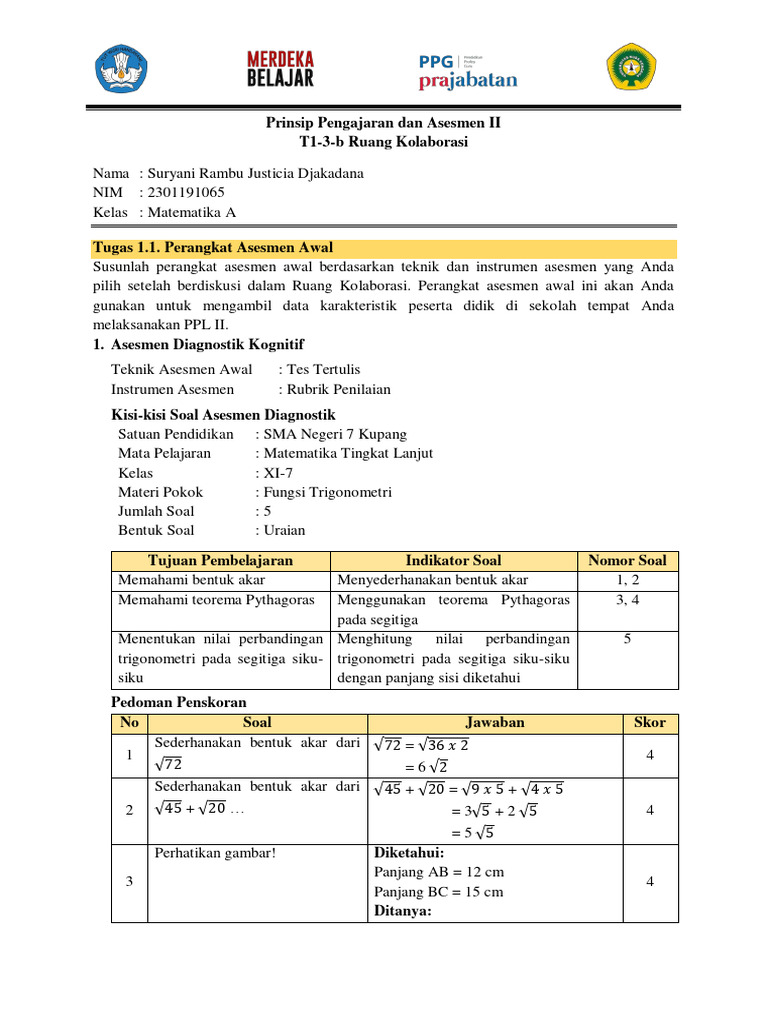 02.02.b.3-T1-3-b Ruang Kolaborasi - Tugas 1.1. Perangkat Asesmen Awal-2 | PDF