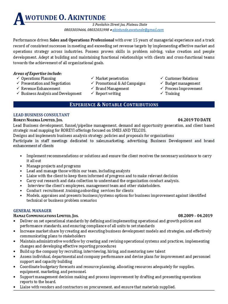 Awotunde Akintunde CV HAMAZ 2 | PDF | Business Analysis | Marketing