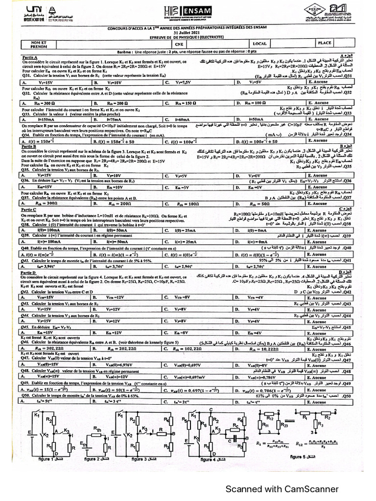 Exemple Concours ENSAM 2021 Physique 240624 201241 | PDF