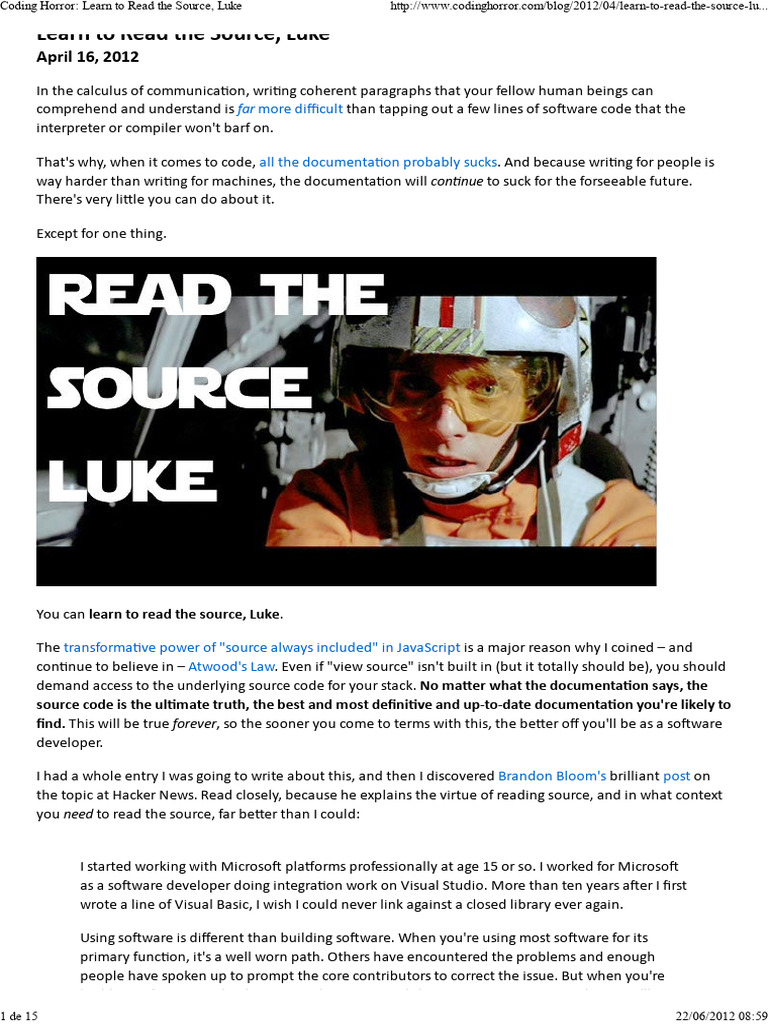 Learn To Read The Source Luke Coding Horror Pdf Source Code