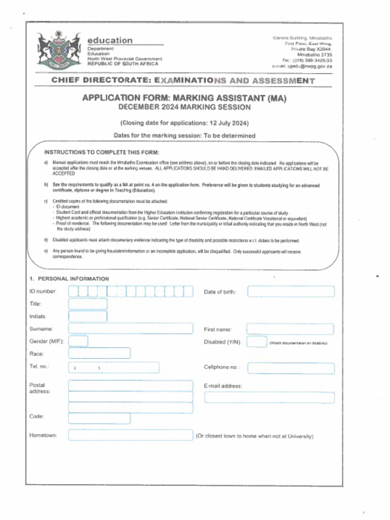 Marking Assistance Application Form 2024 | PDF