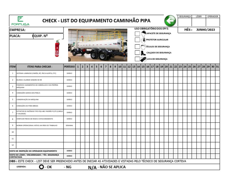 Check List - Caminhão Pipa | PDF