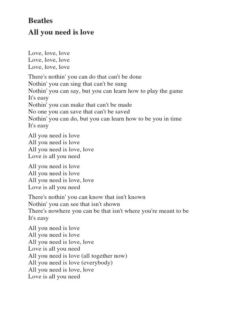 All You Need Is Love Lyrics | PDF | Art