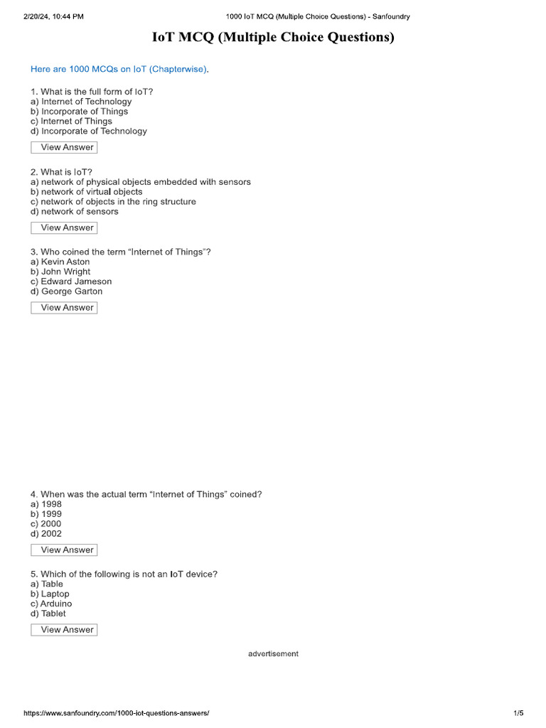 Iot mcq1 | PDF