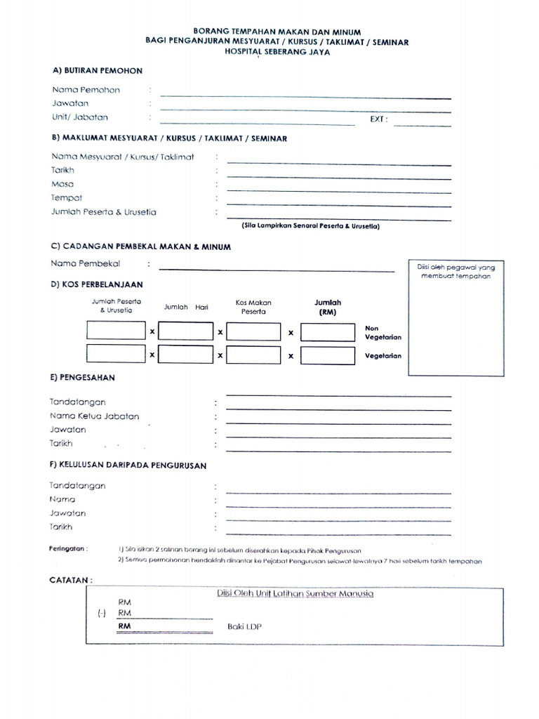Borang Tempahan Makan Minum | PDF