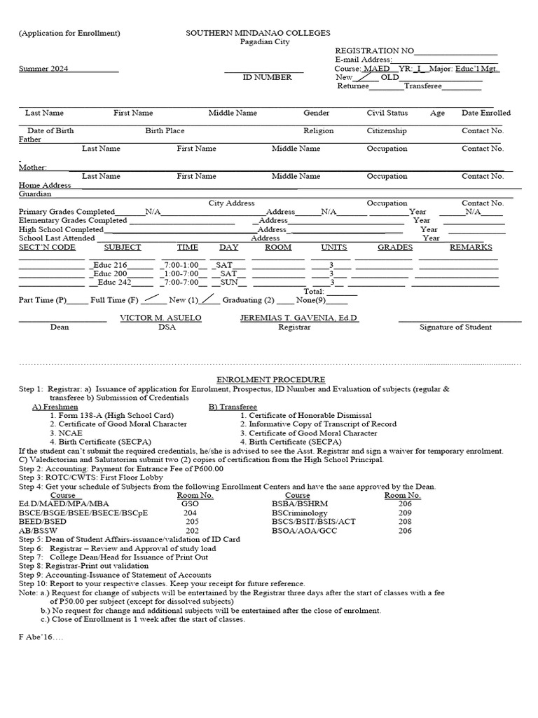 Summer 2024 Enrollment Application Form | PDF | Government And Personhood