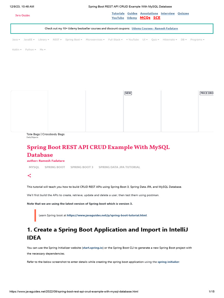 Spring Boot Rest Api Crud Example 1 Pdf Spring Framework My Sql