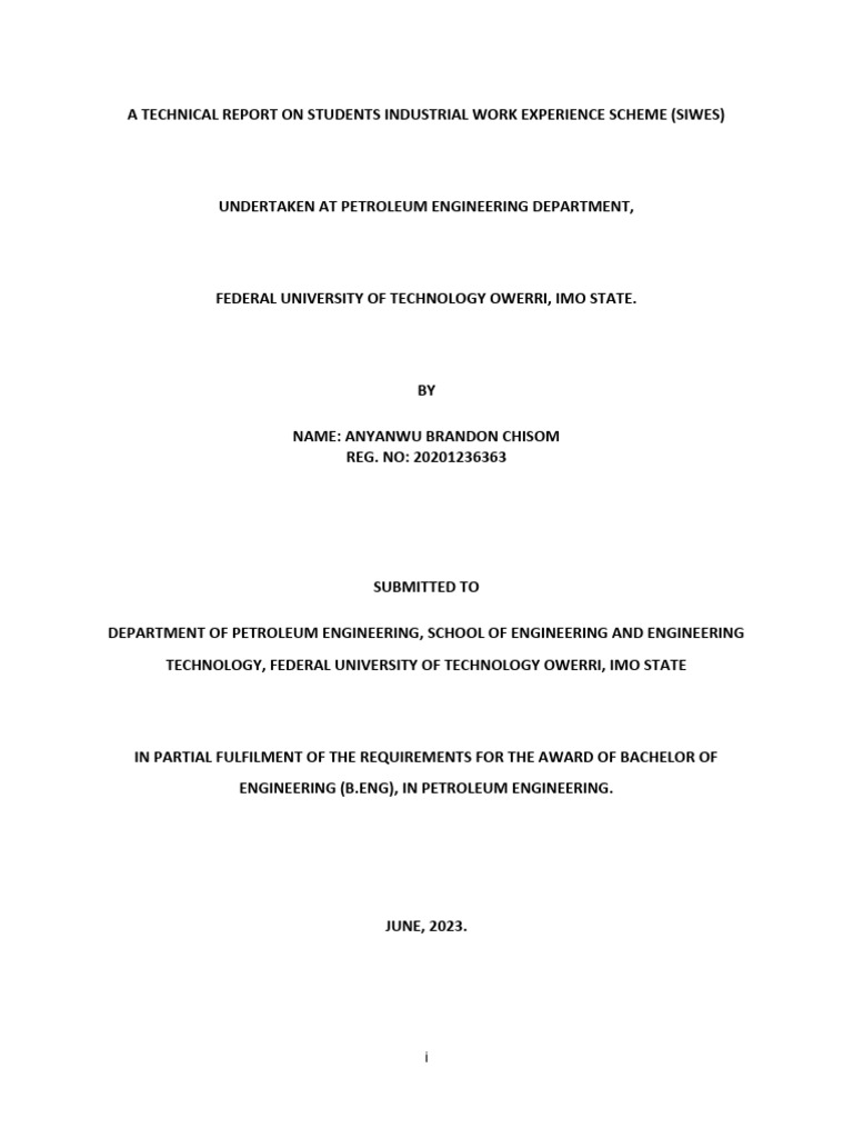 A Technical Report On Students Industrial Work Experience Scheme ...