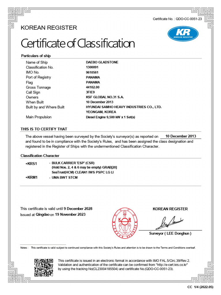 6.classification - Cert | PDF | Ships | Shipping