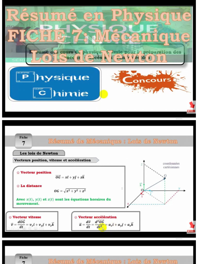 Physique Fiche7; Mecanique lois de Newton | PDF