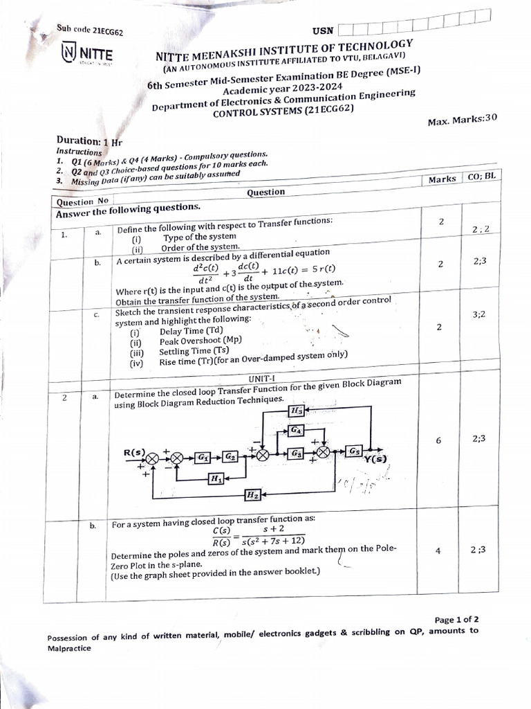 CS MSE 1 Scheme | PDF | Feedback | Control Theory