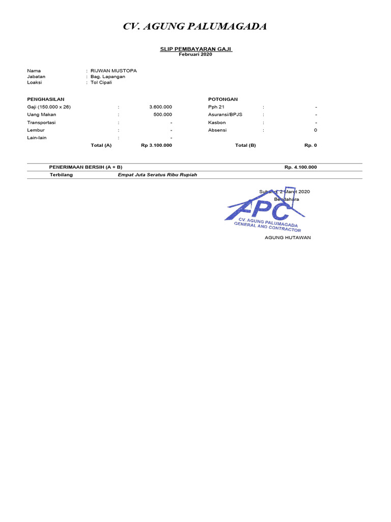 Slip Gaji Apc | PDF