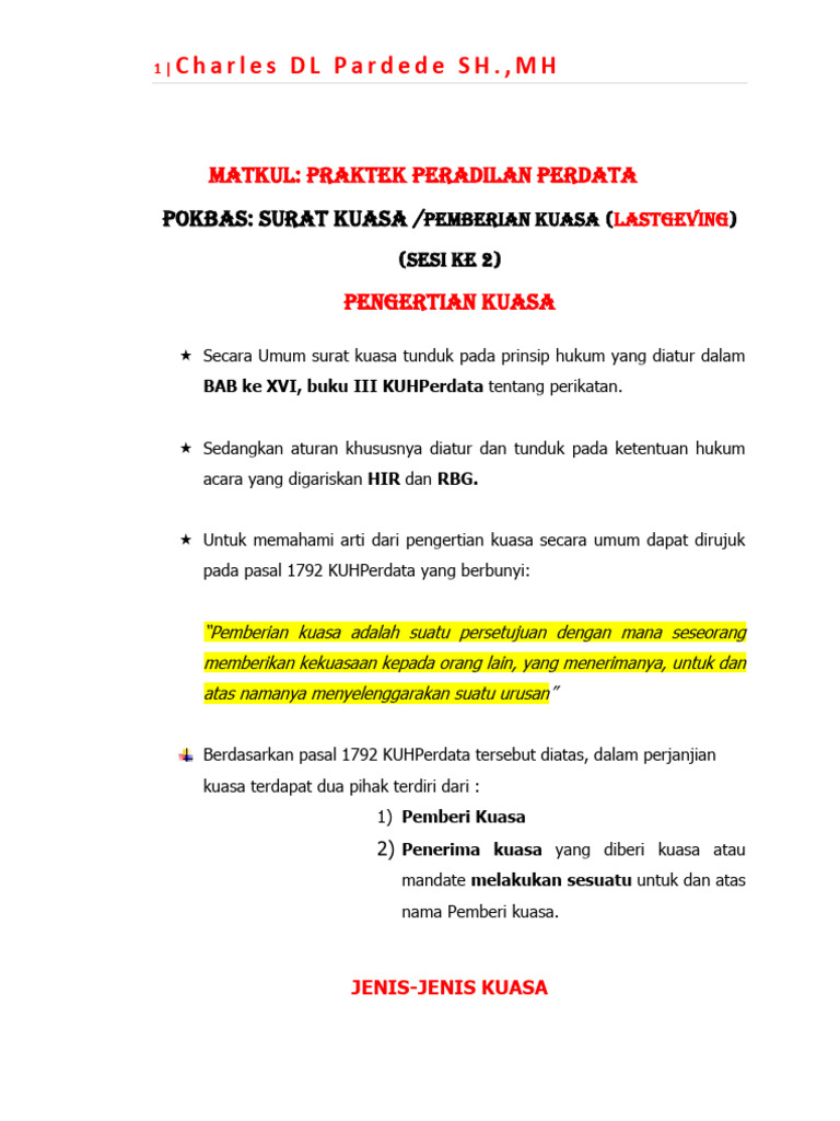 Jenis dan Pengertian Surat Kuasa | PDF