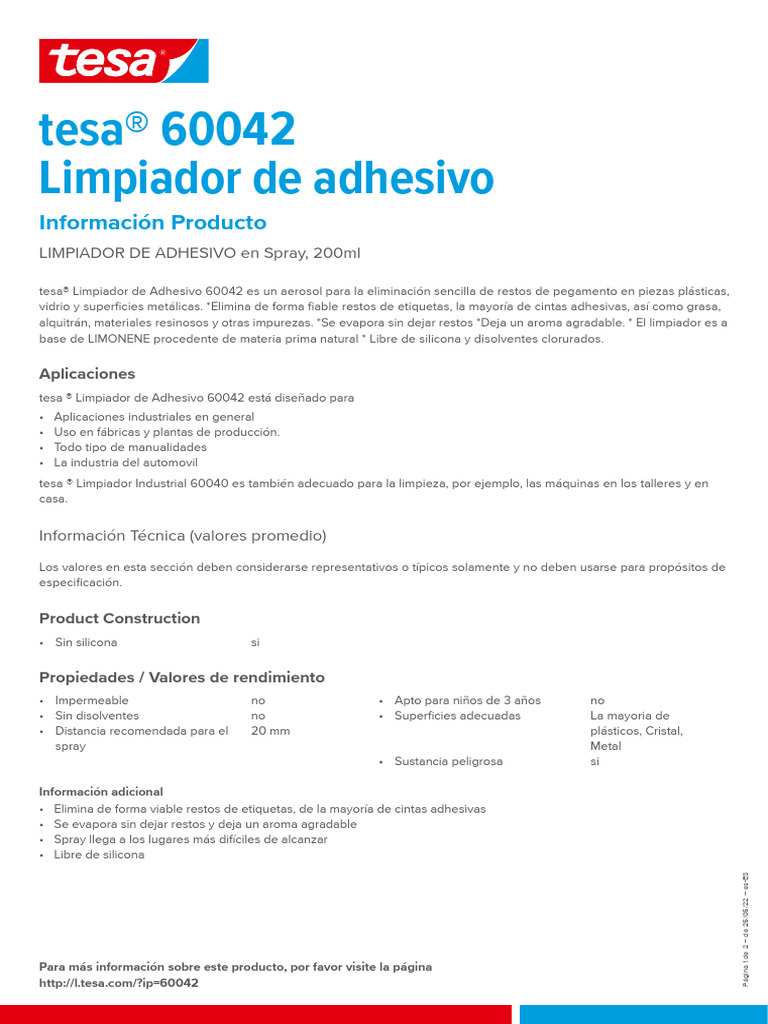 Tesa 60042 Adhesive Remover es-ES | PDF | Adhesivo | Silicona