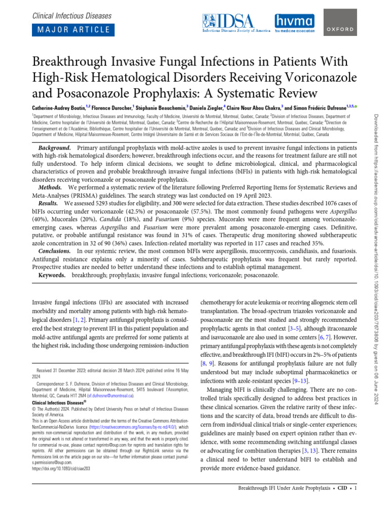2024 Breakthrough Invasive Fungal Infections in Patients With High-Risk ...