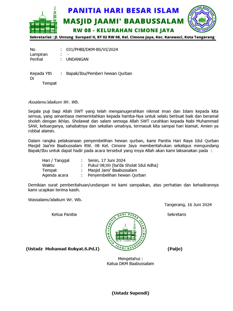 Surat Undangan Rapat Phbi | PDF