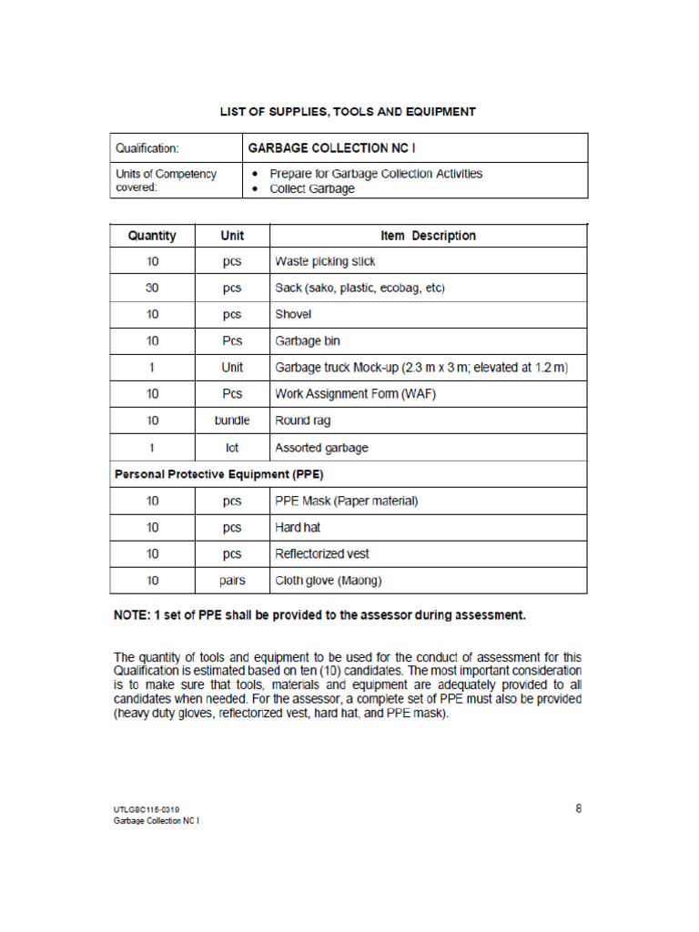 List of Tools Garbage Collection NC I - Vol. 30 | PDF