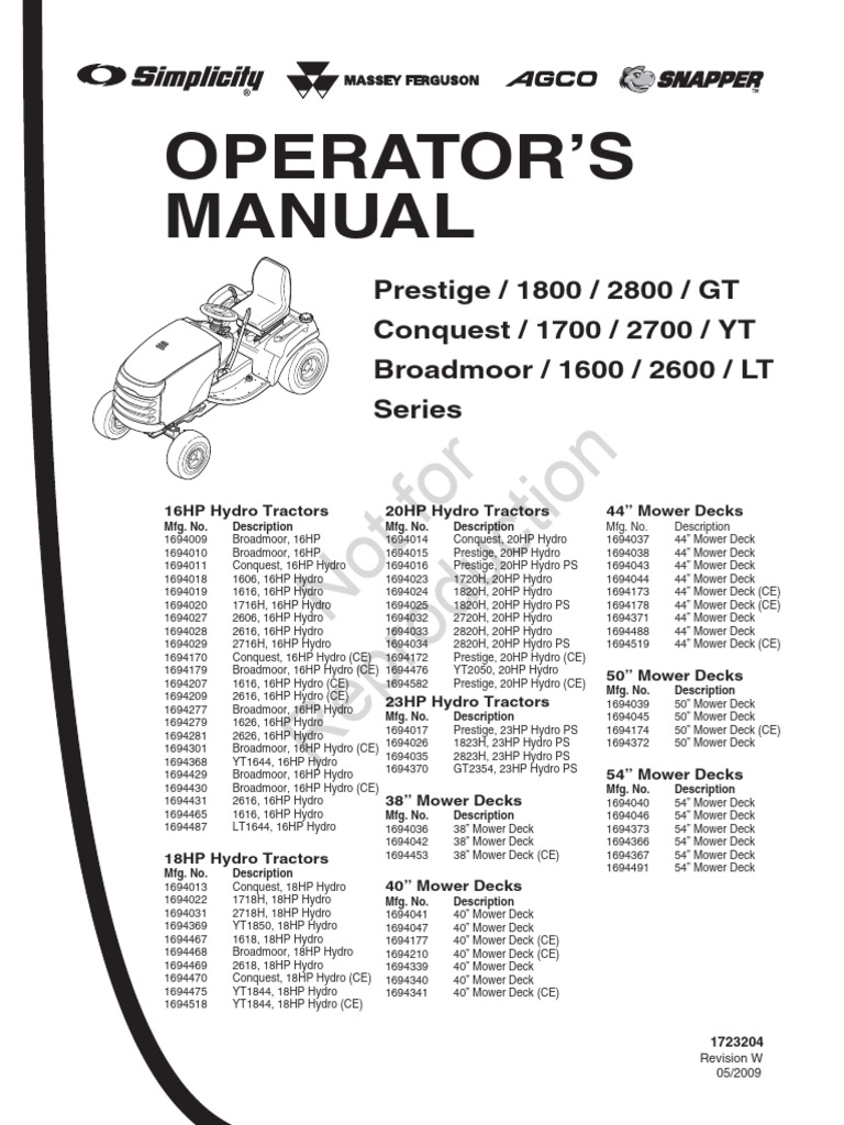 Simplicity Prestige Garden Tractor Owners | PDF | Tractor | Mower