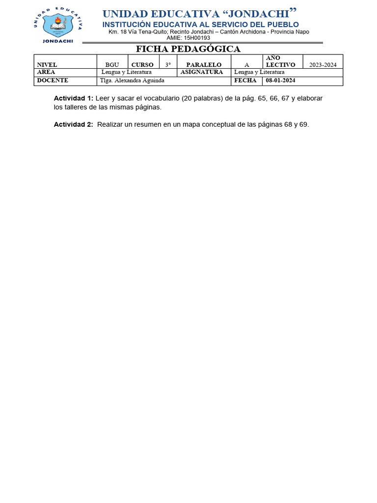 3ro Bgu Ficha Lengua | PDF